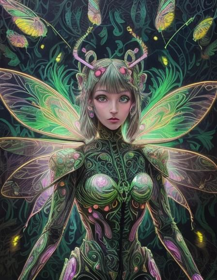 (intricately detailed fantasy artwork of a amazing insect woman with ...