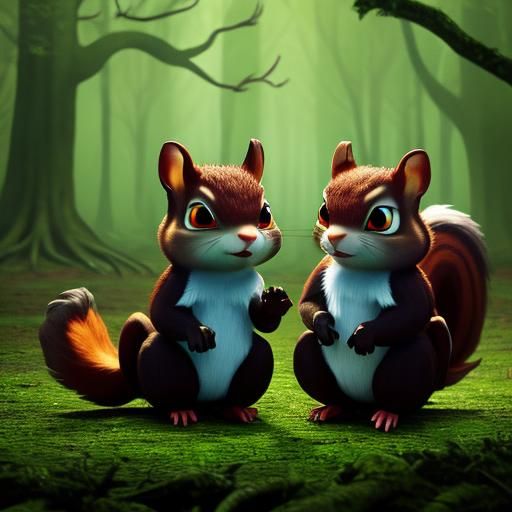 evil forest with intelligent squirrels - AI Generated Artwork - NightCafe Creator