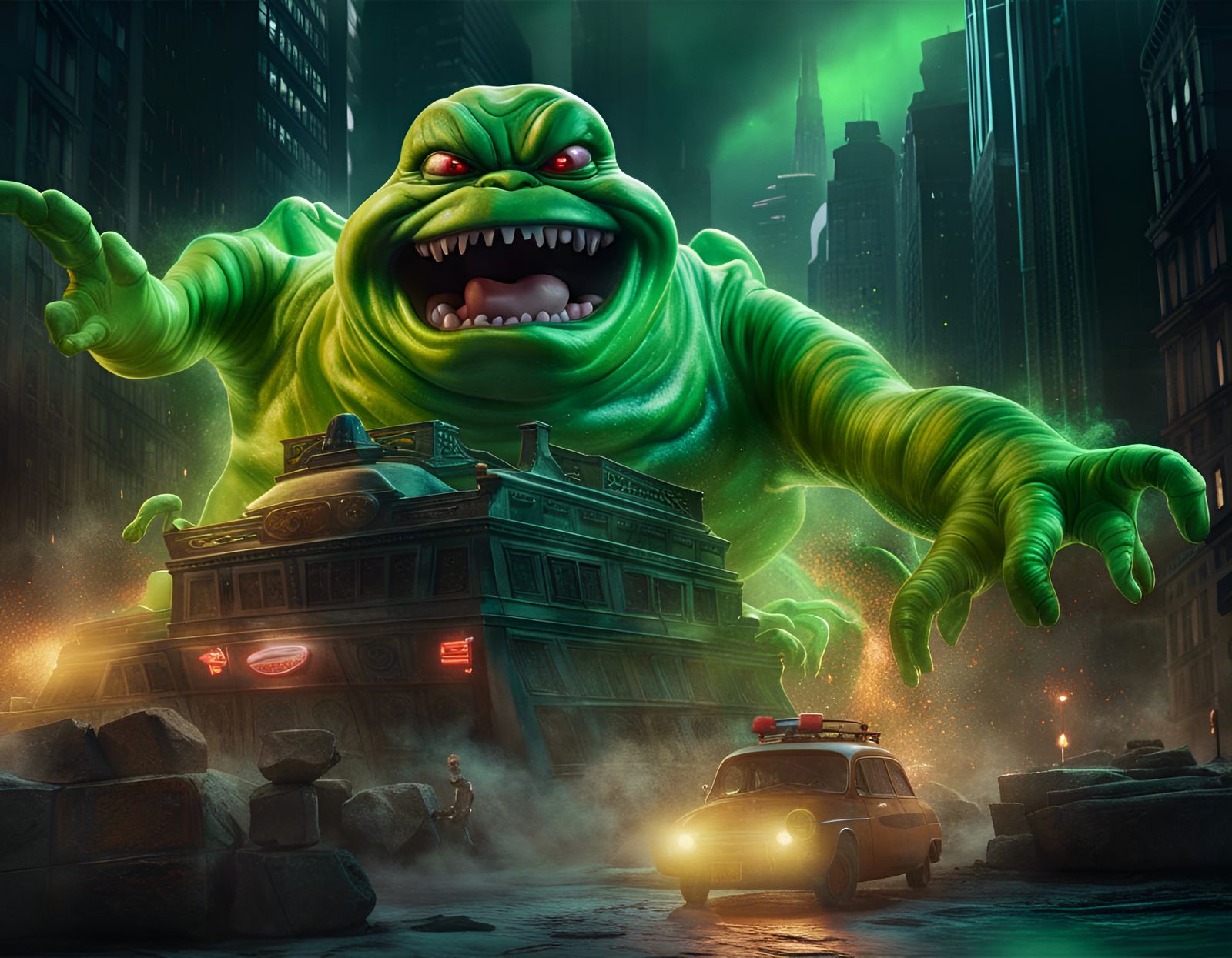 Slimer is out of control 👻🏙️ - AI Generated Artwork - NightCafe Creator