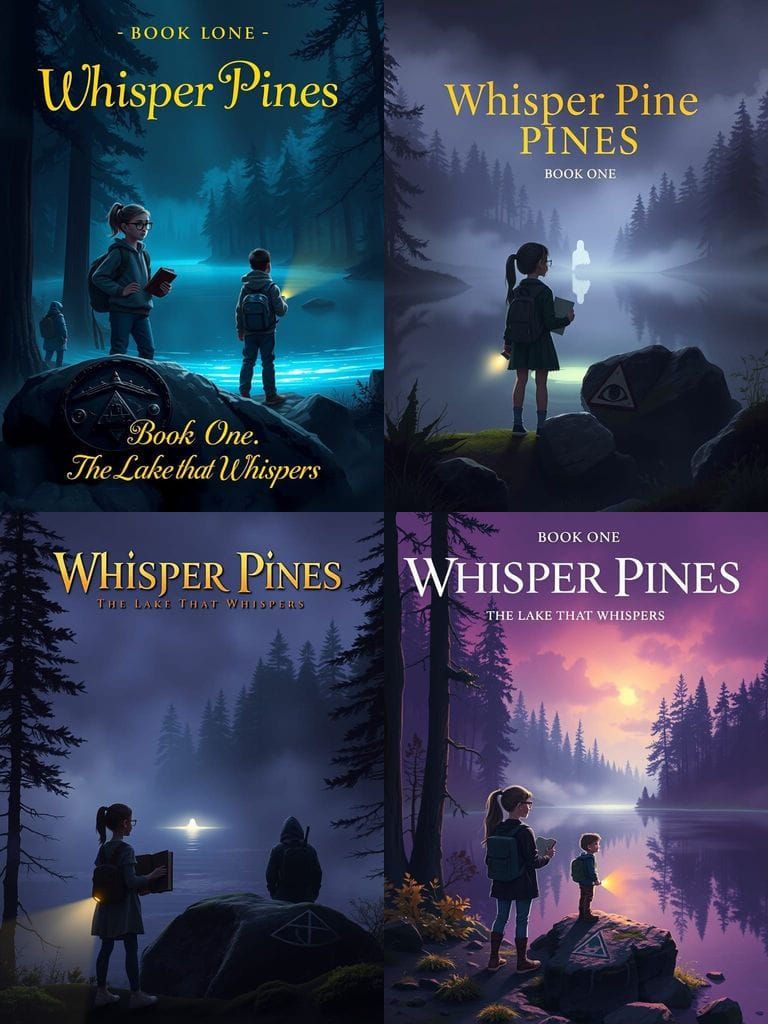 Ethereal Twilight Lake, Whisper Pines Book Cover - AI Art