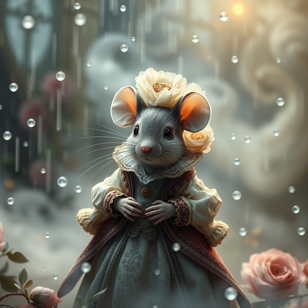 Mouse in Elegant 18th-Century Attire Amidst Whimsi... - AI Art