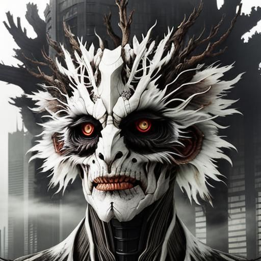 Double exposure photography of a creature made of roots and a ...