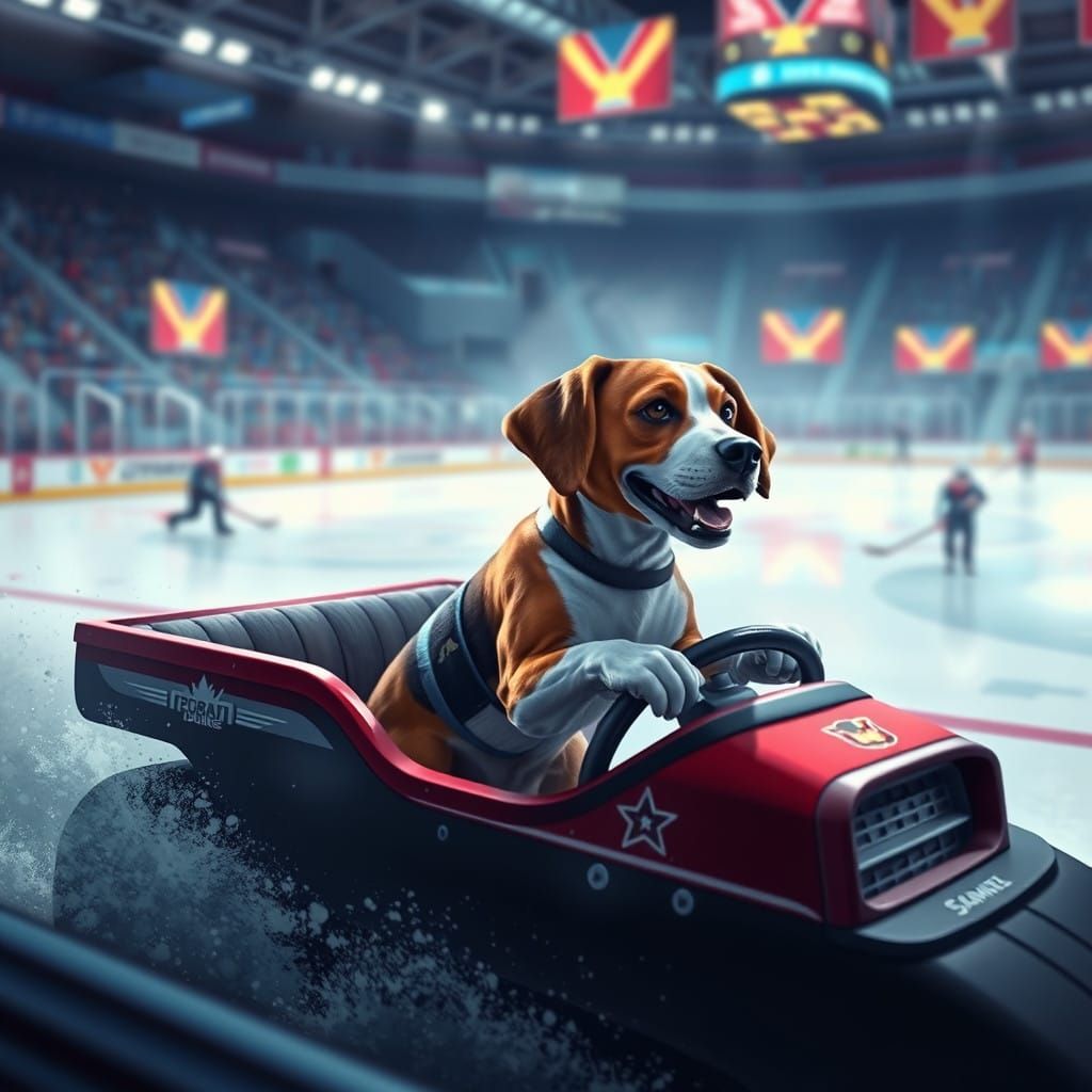 Beagle Zamboni Driver in Vibrant Hockey Rink - AI Art