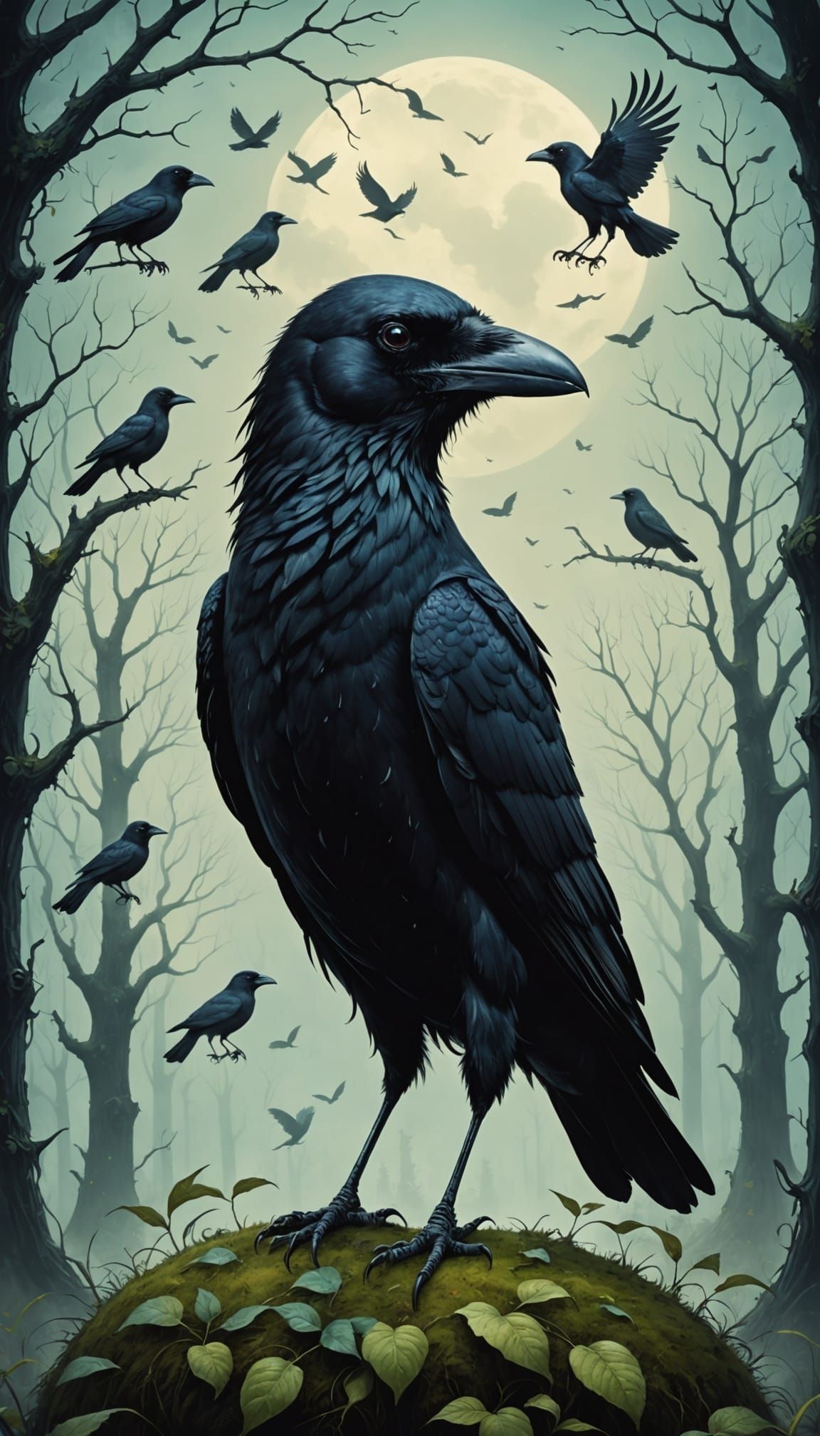 Whimsical Tim Burton-Inspired Land with a Crow-Rhi... - AI Art