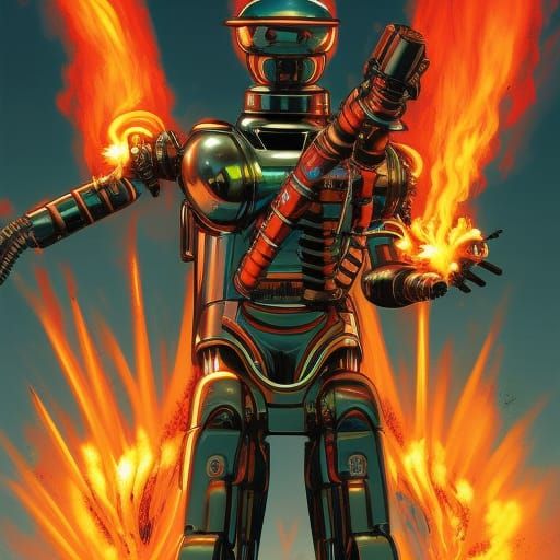 Humanoid robot with a flamethrower - AI Generated Artwork - NightCafe ...