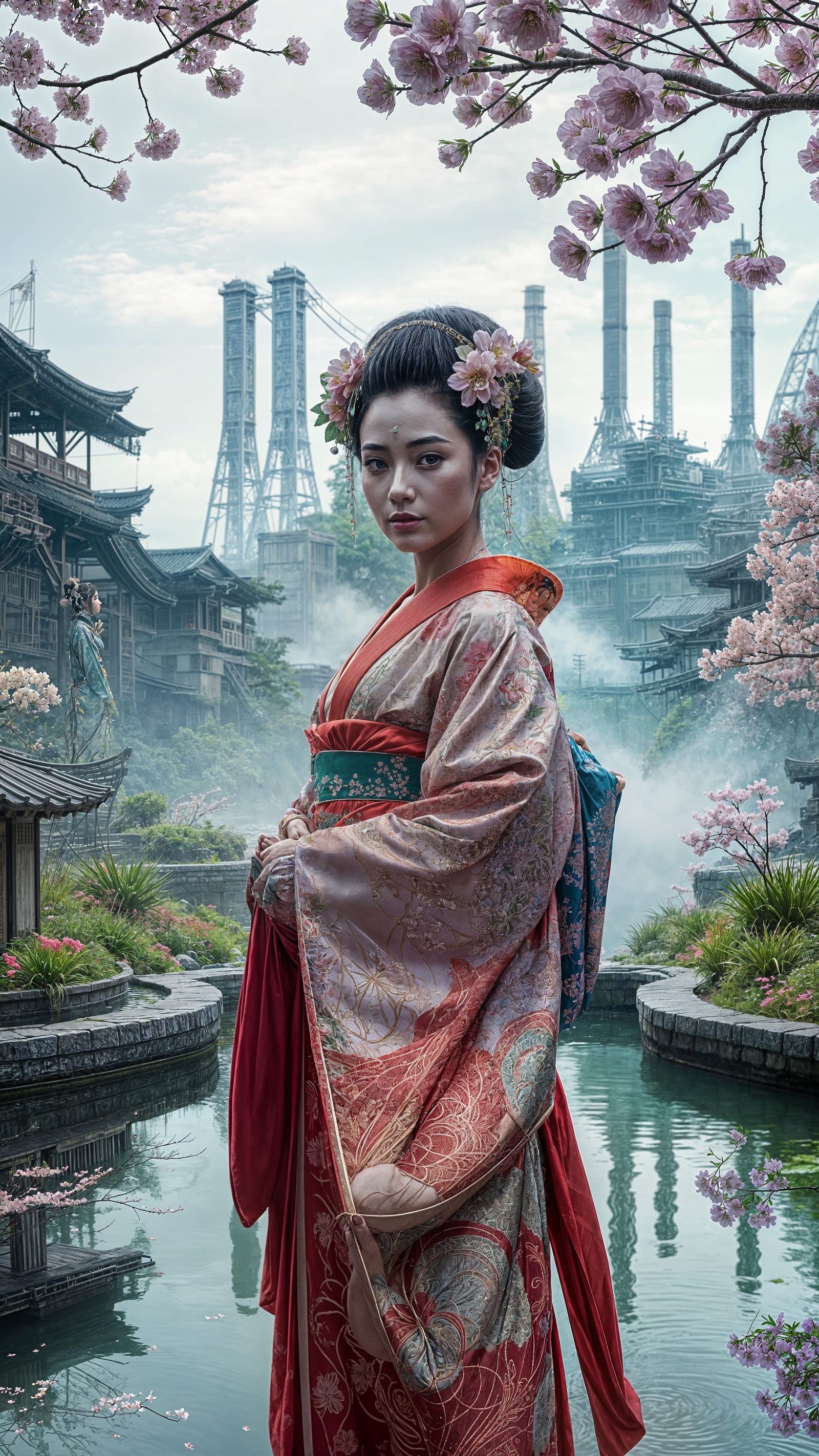 A Graceful Geisha - Cyberpunk Geisha in Futuristic Oasis