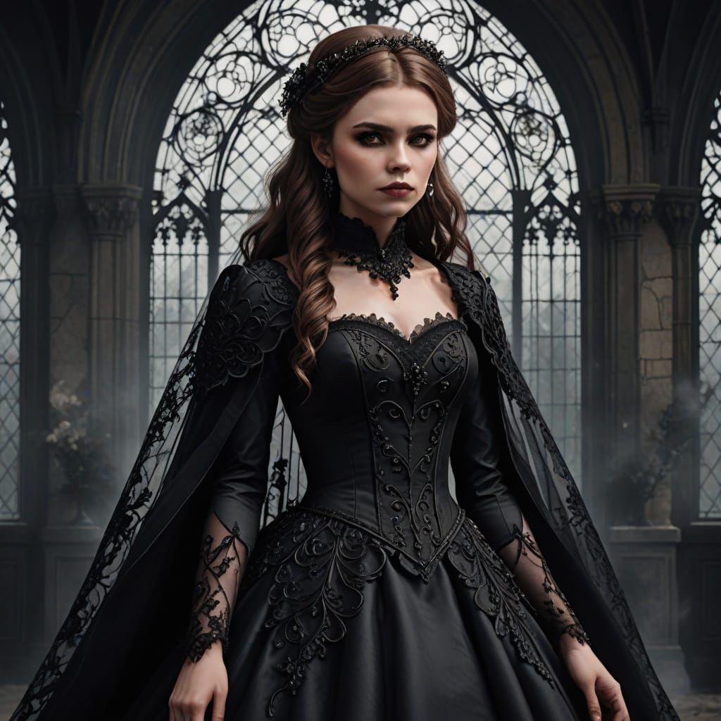 Gothic Vampire Princess in Elegant Wedding Attire - AI Art