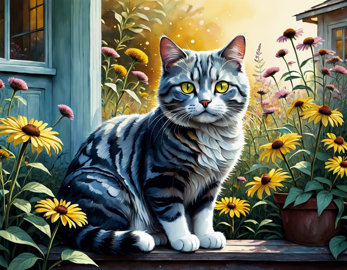 A Whimsical Chrome Cat - Whimsical Chrome Cat Amidst Vibran...