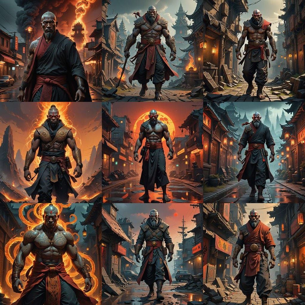 Fiery-Eyed Goliath Monk in Matte Painting Style - AI Art