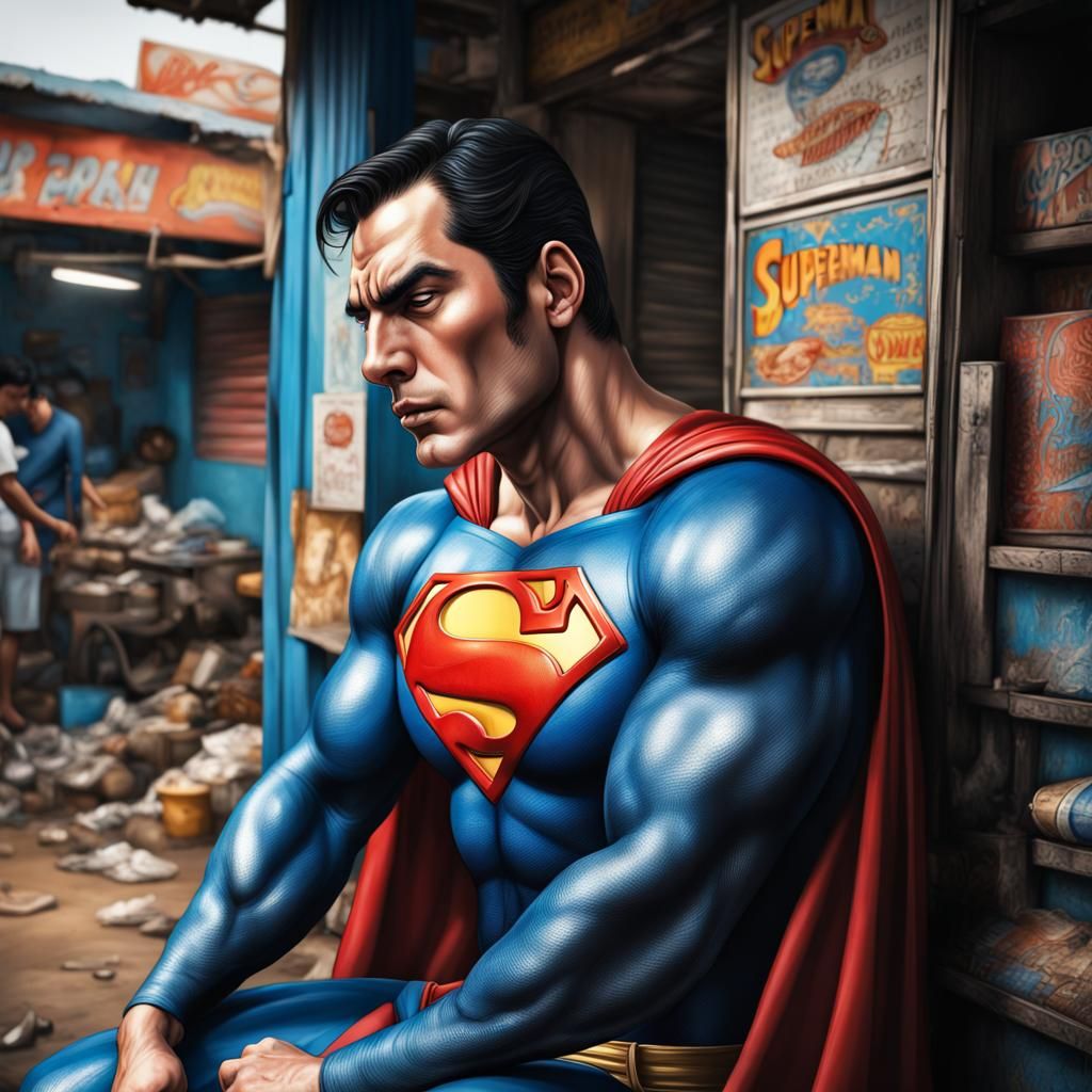 Superman is sad in front of the shop - AI Generated Artwork - NightCafe ...