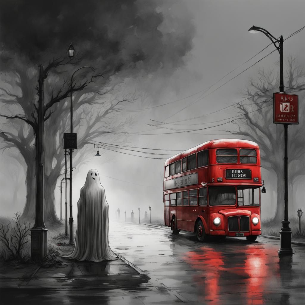 Ghost at the bus stop - AI Generated Artwork - NightCafe Creator