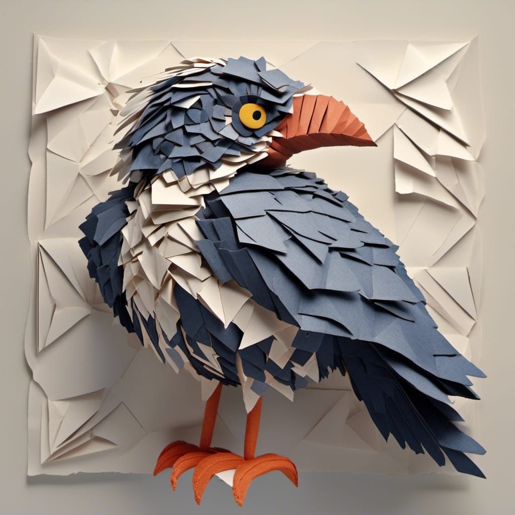(The Fictitious BIRD of PREY:1.5) Made of folded paper and DENIM ...