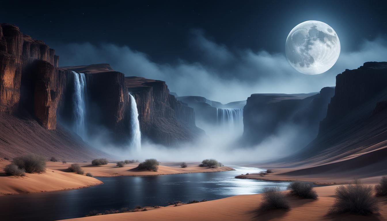 epic waterfall by night - AI Generated Artwork - NightCafe Creator