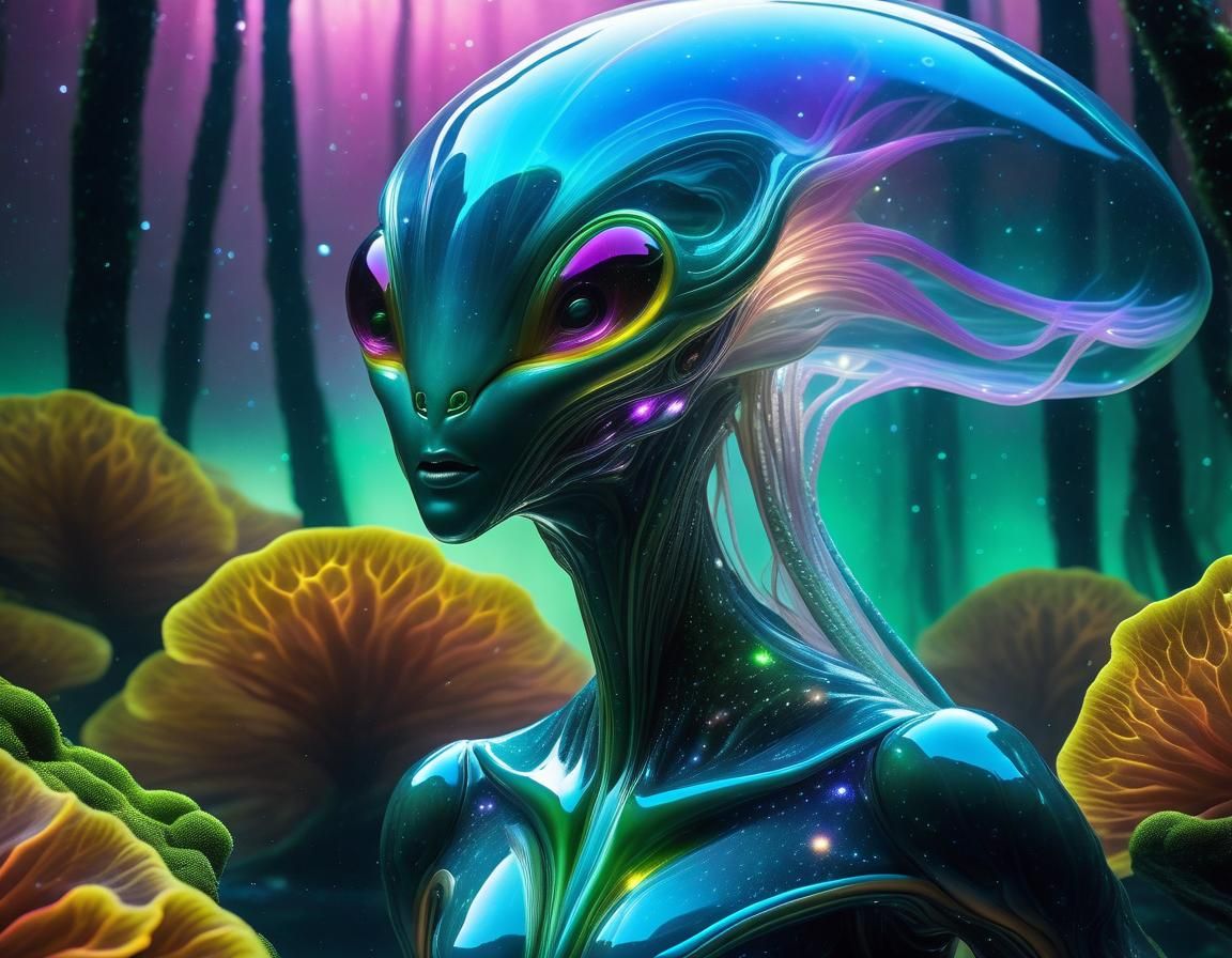 (Stunningly beautiful ethereal translucent water alien-like muliticolored microbiological ...