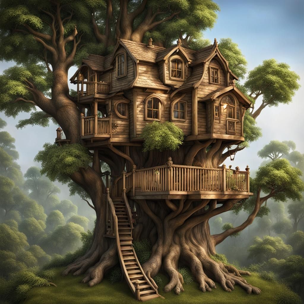 masterpiece of one unnusual treehouse, realistic, ultra detailed - AI ...