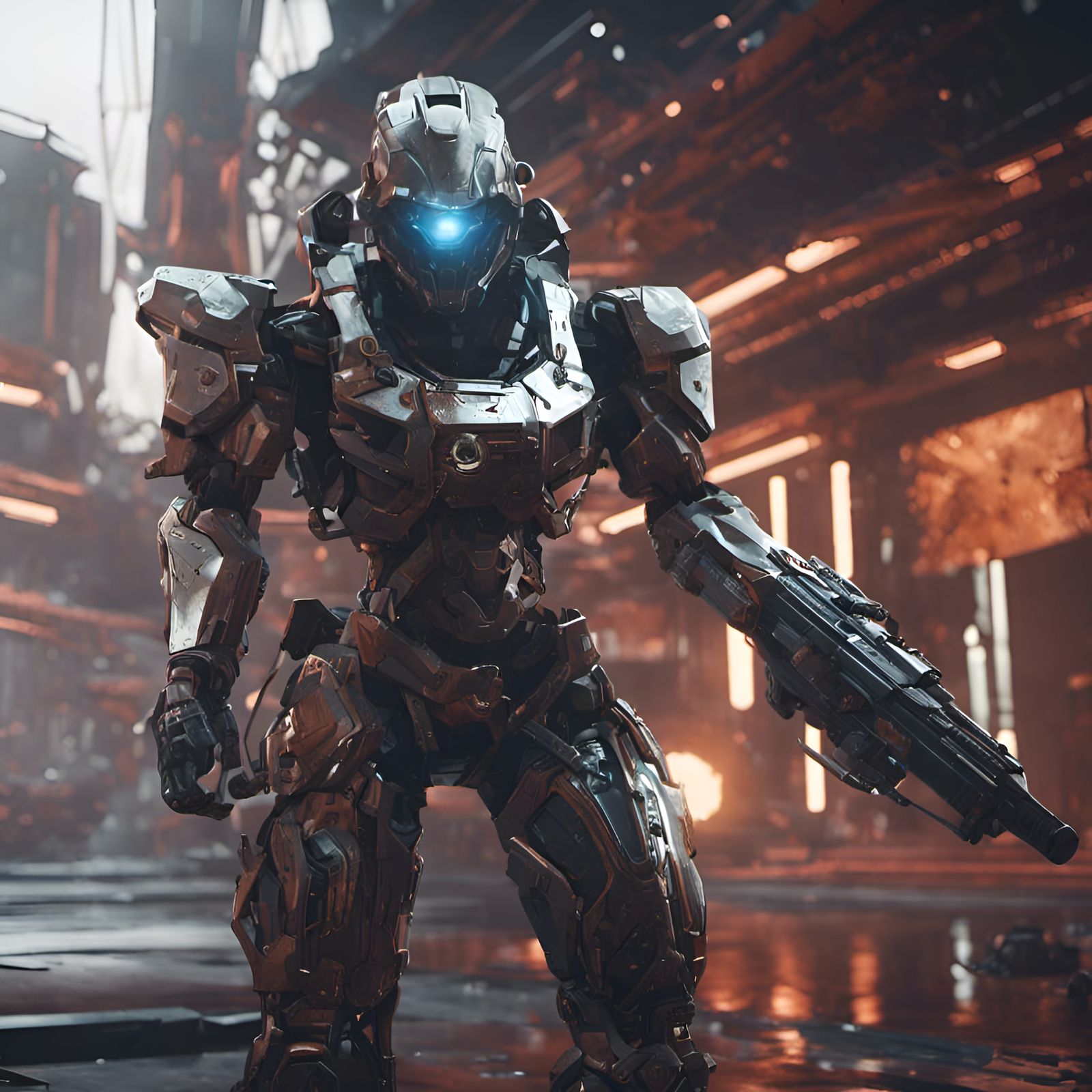 Destiny 2 Hunter Cyberpunk intricate mech details, ground level shot ...