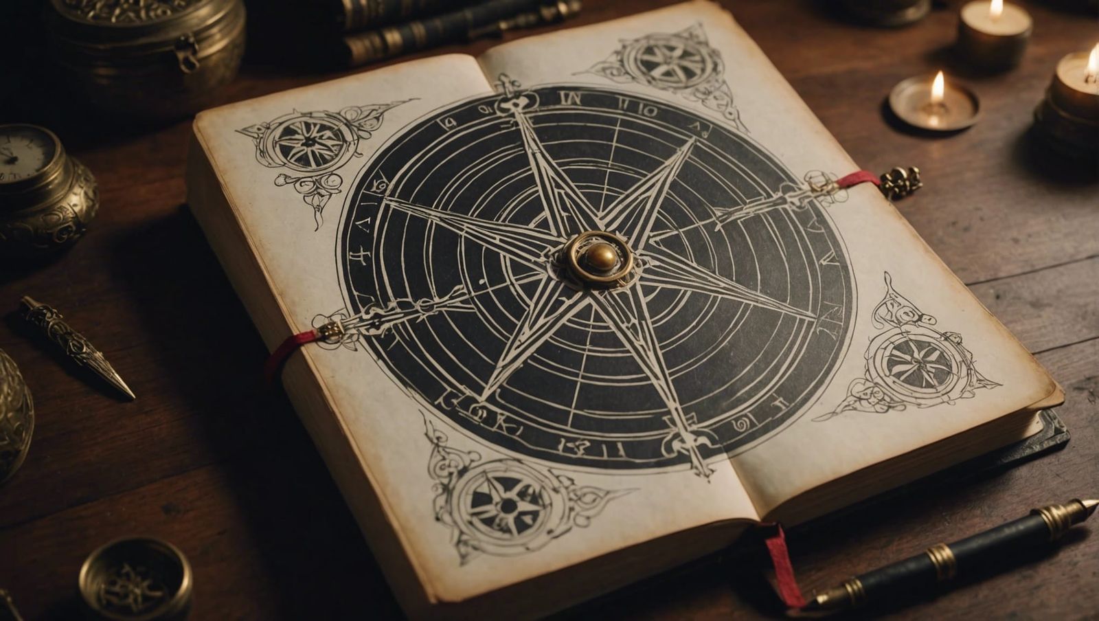 Ultra high quality 8K photo. Aerial close-up of an open grimoire ...