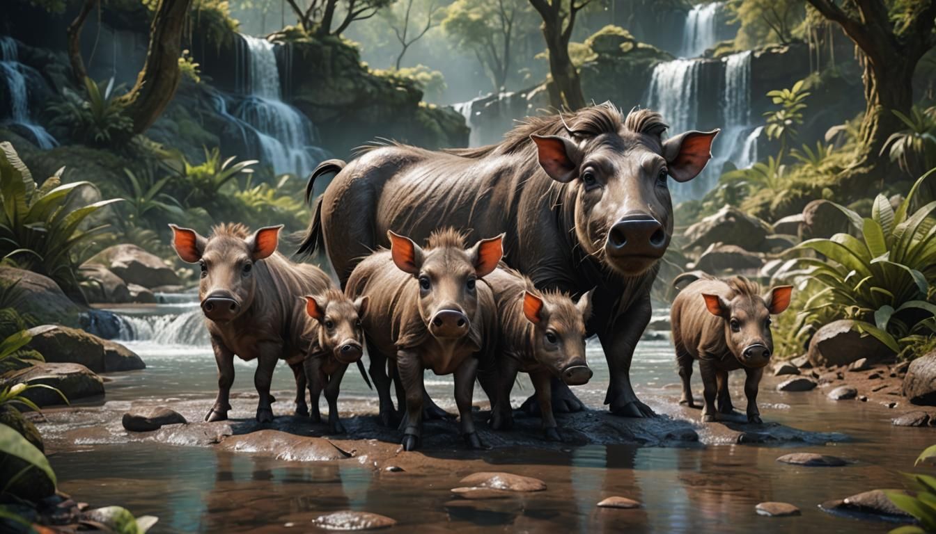 cute and beautiful Warthog with baby warthogs. They have big blue eyes ...