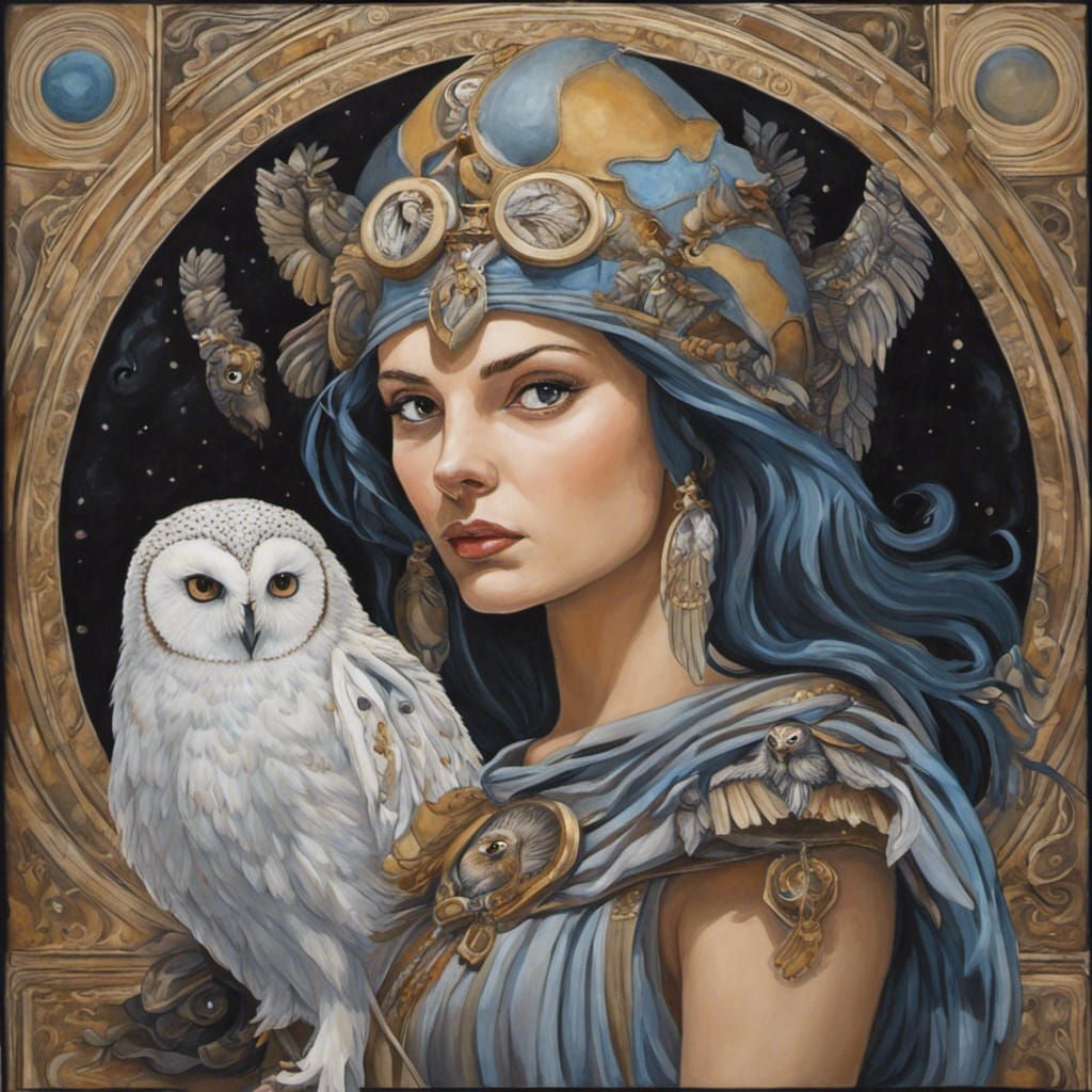 Athena, goddess of wisdom and her pet owl. - AI Generated Artwork ...