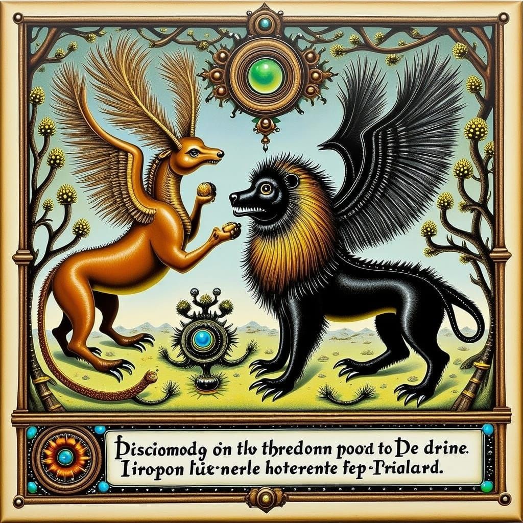 Medieval Bestiary Page in 14th-Century Illuminated... - AI Art