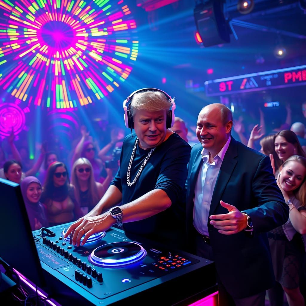 Confident DJ Donald Trump in a Futuristic Nightclu... - AI Art