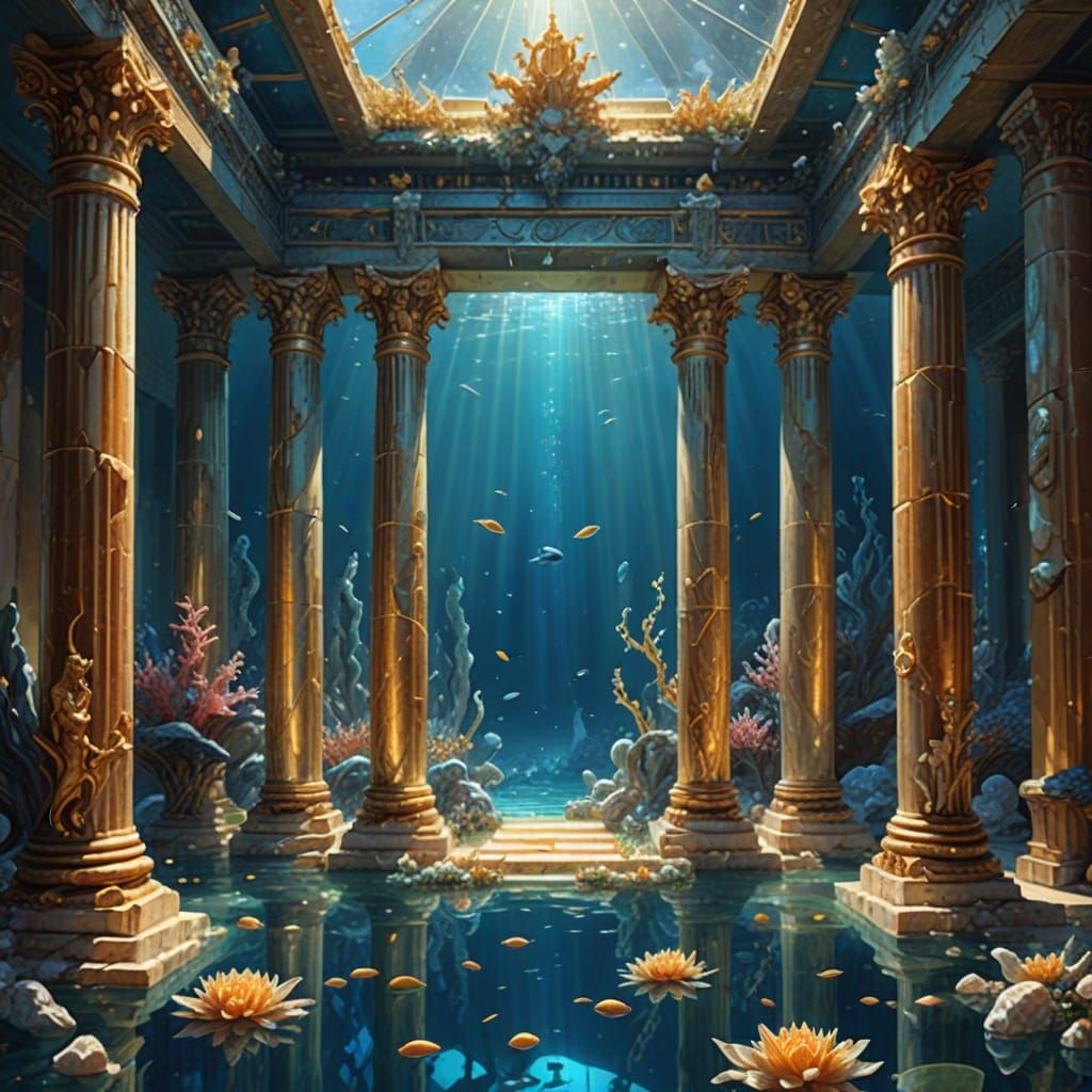 An underwater scene of the lost Crystal Temples