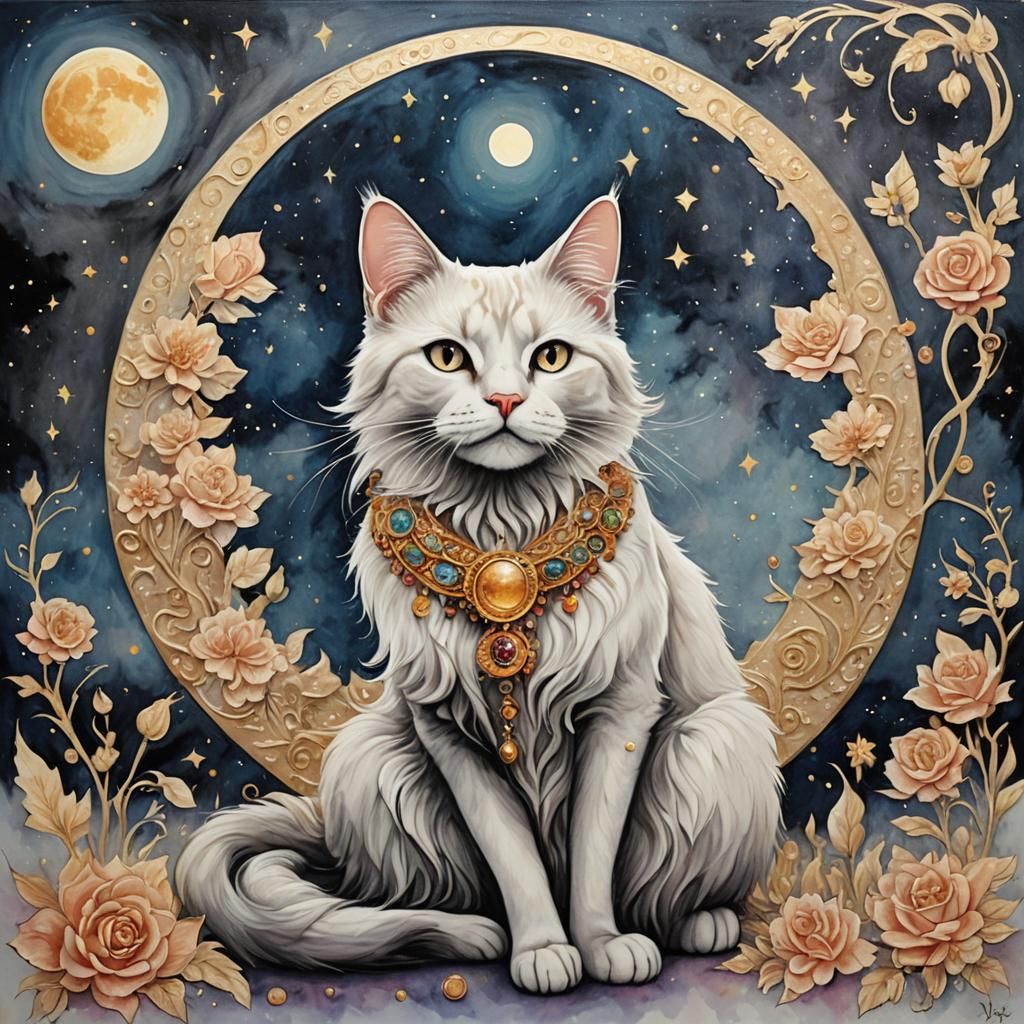 Sapphic Fire Moon Cat in style of Elko-Artist-Patty-Moon - AI Generated ...