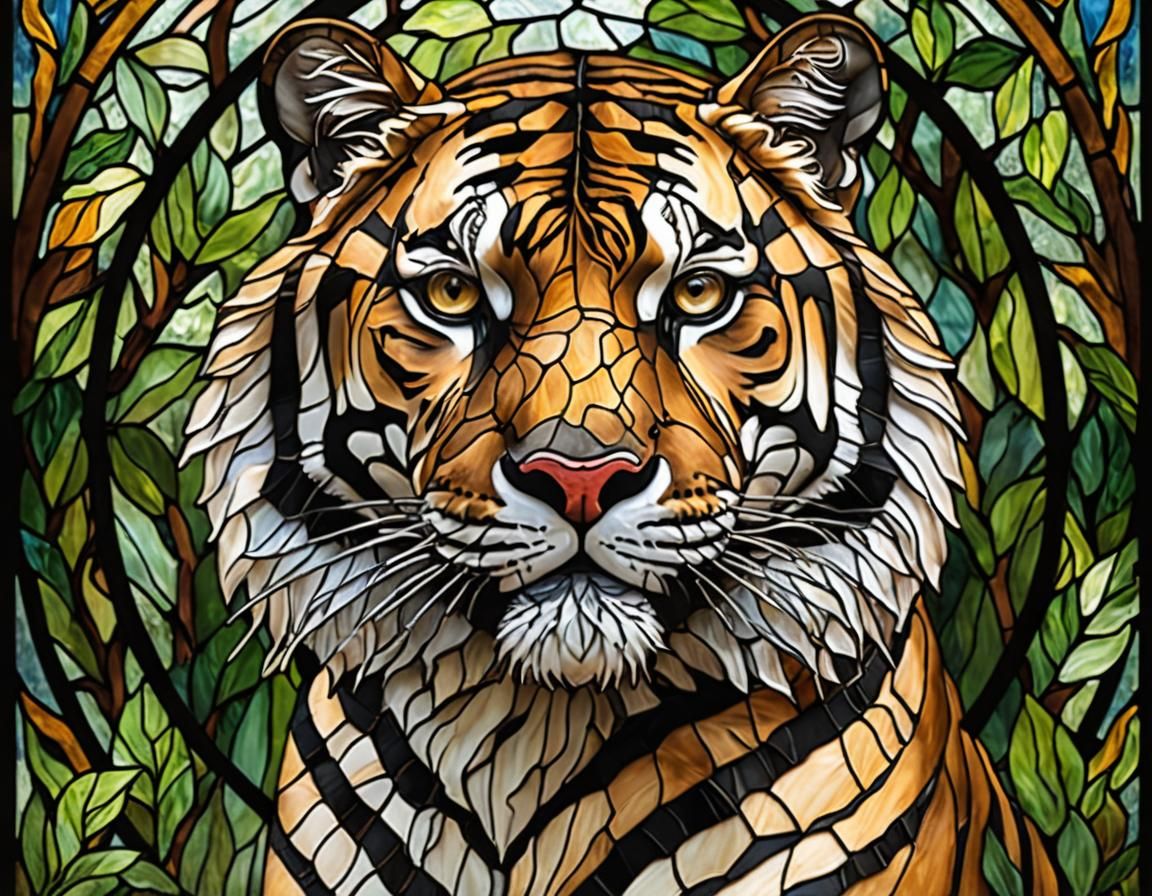 Stained Glass Tiger Portrait - AI Generated Artwork - NightCafe Creator