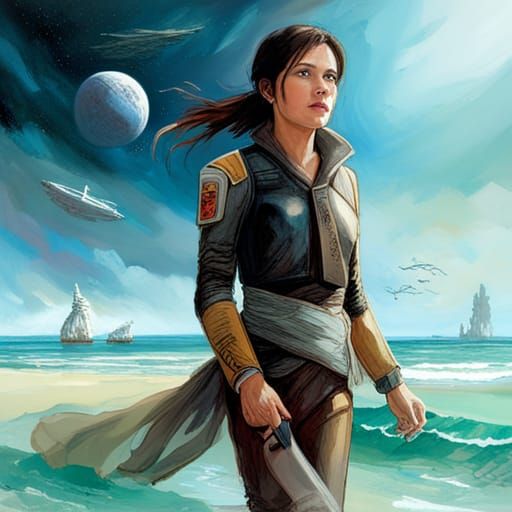 Magnificent masterpiece beach scene, Star Wars ocean view, spaceships ...