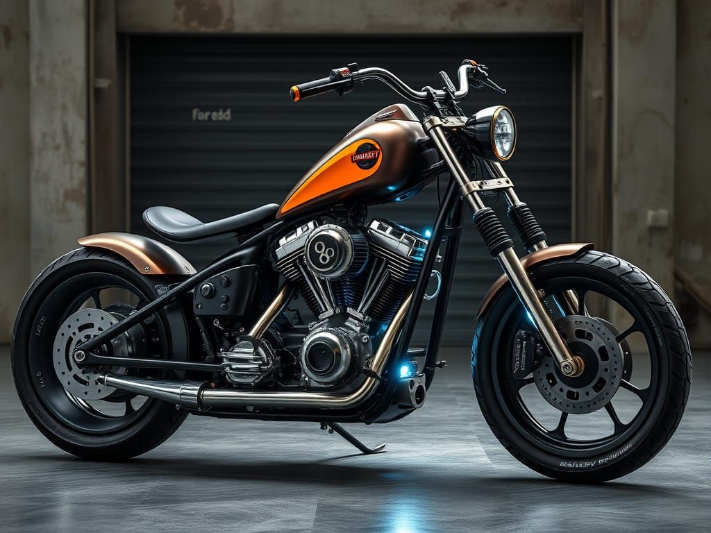 Retro-Futuristic Harley Chopper with Nuclear React... - AI Art