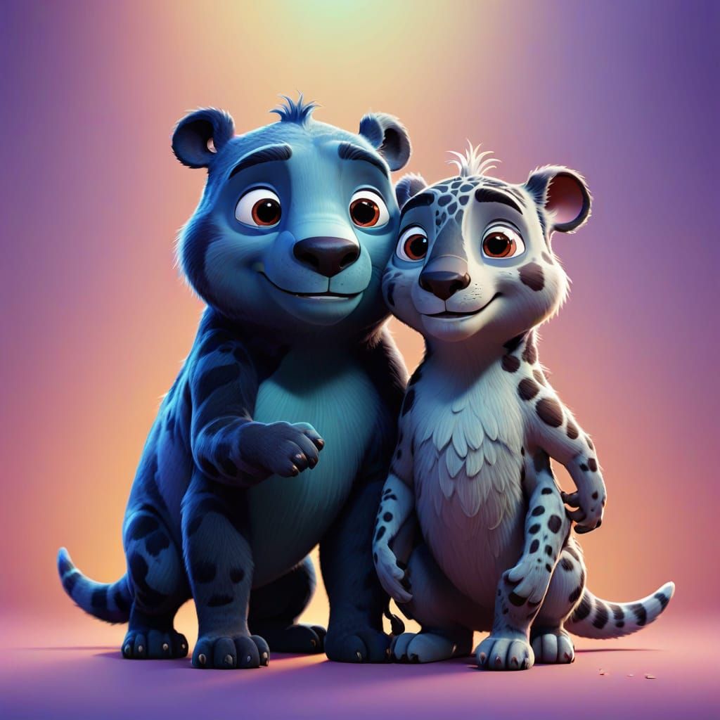 Vibrant Cartoon Animal Duos in 3D Digital Art - AI Art