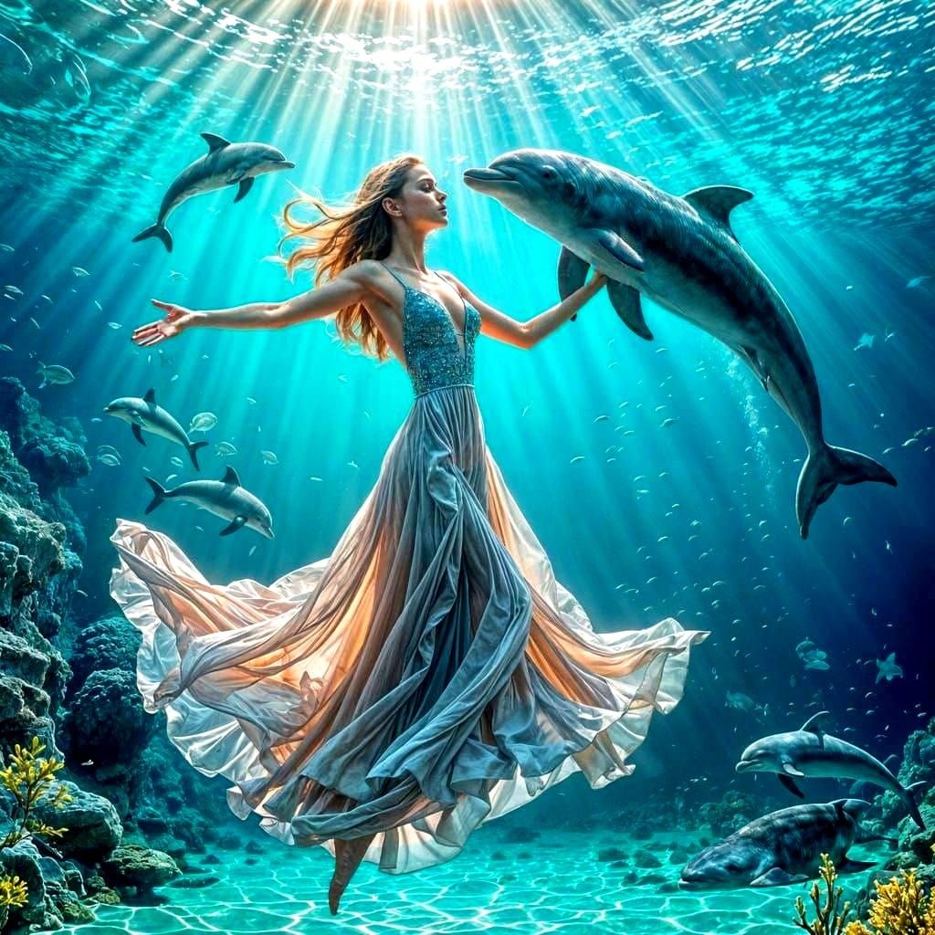 Connecting with the dolphins - Realistic Underwater Scene wi...