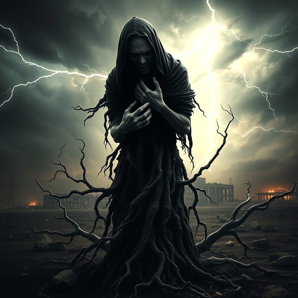 Tormented Figure in Apocalyptic Landscape - AI Art