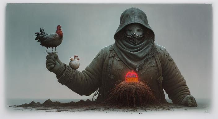 snowman with chicken by Zdzisław Beksiński, oil on canvas, DATAILED ...