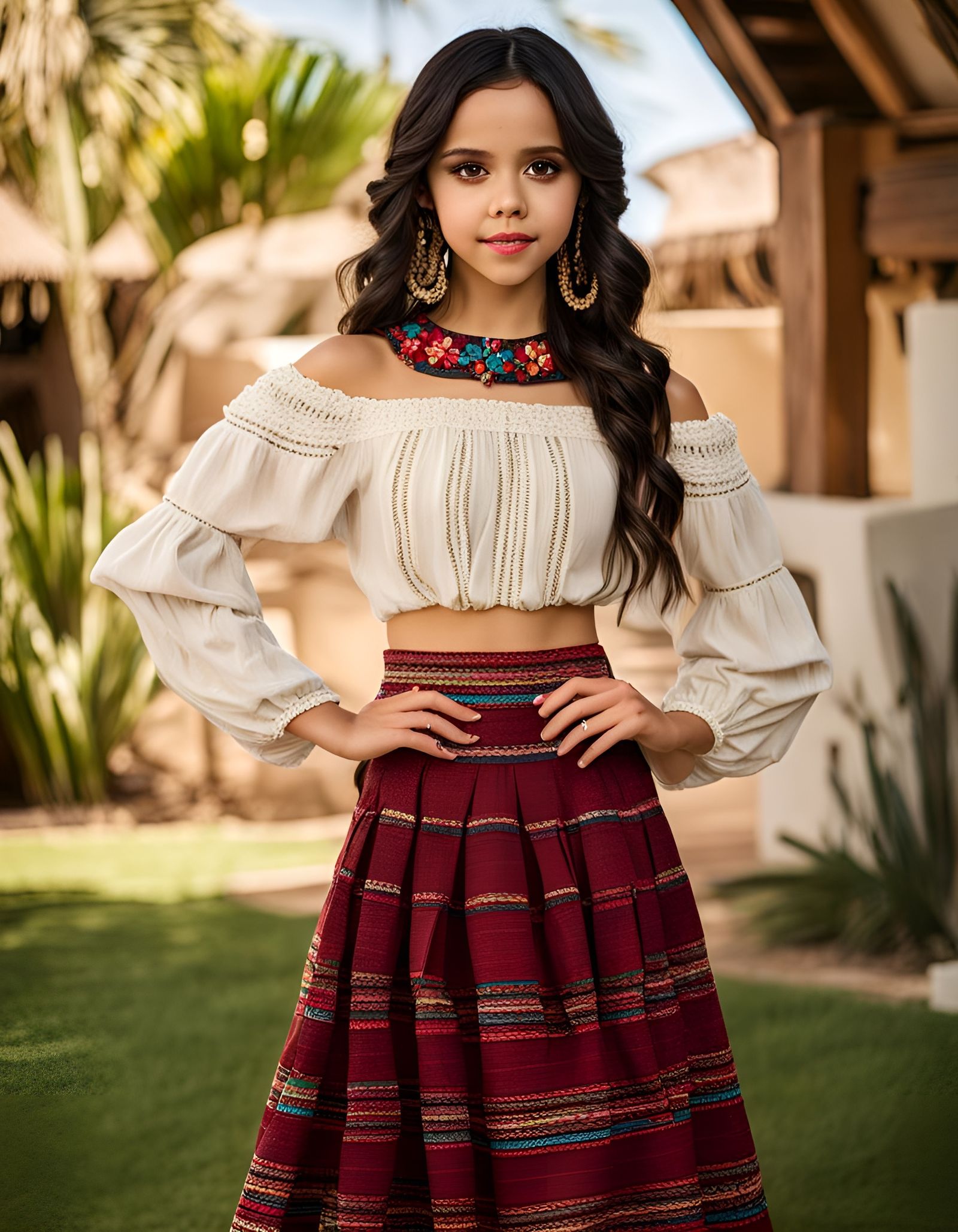 Jenna Ortega - Mexican Girl Portrait in Peasant Blouse and S...