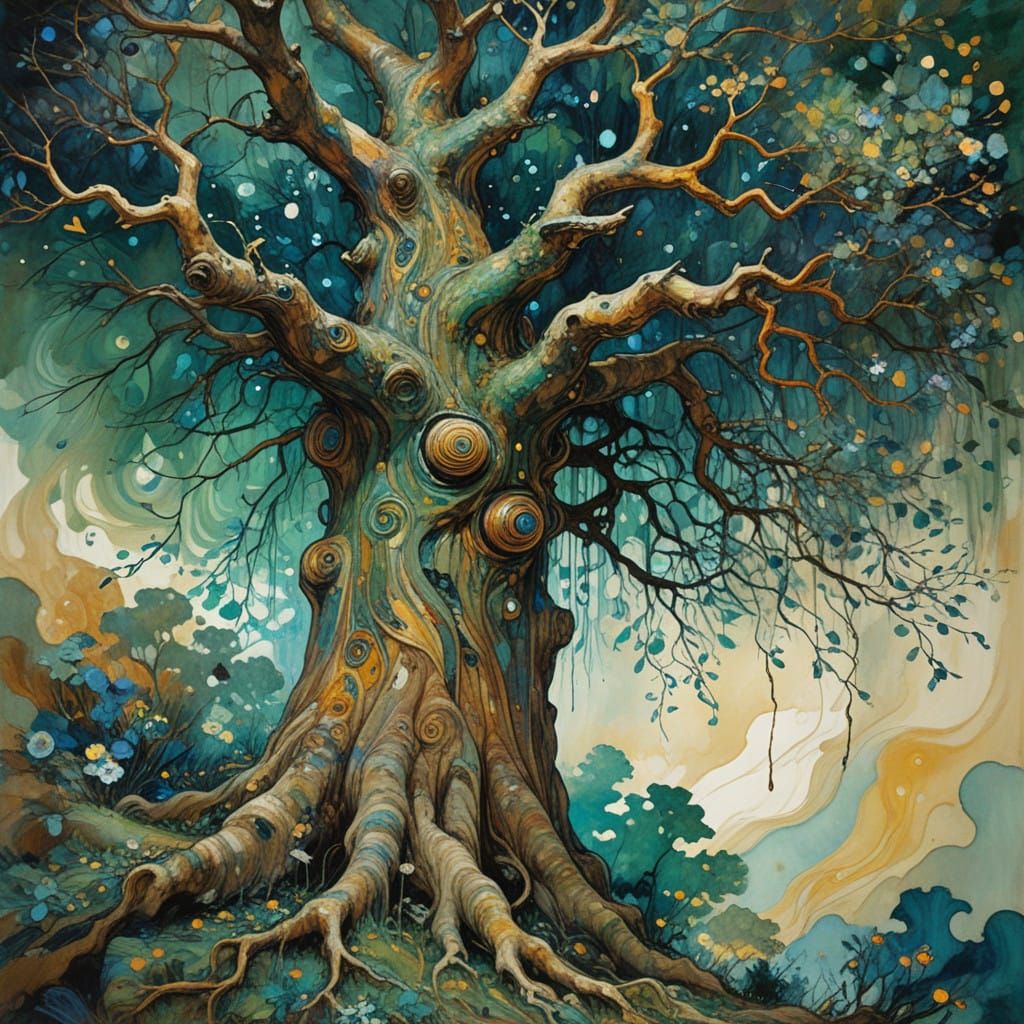 Trees Give Life - Vibrant Tree in Whimsical, Abstract Style