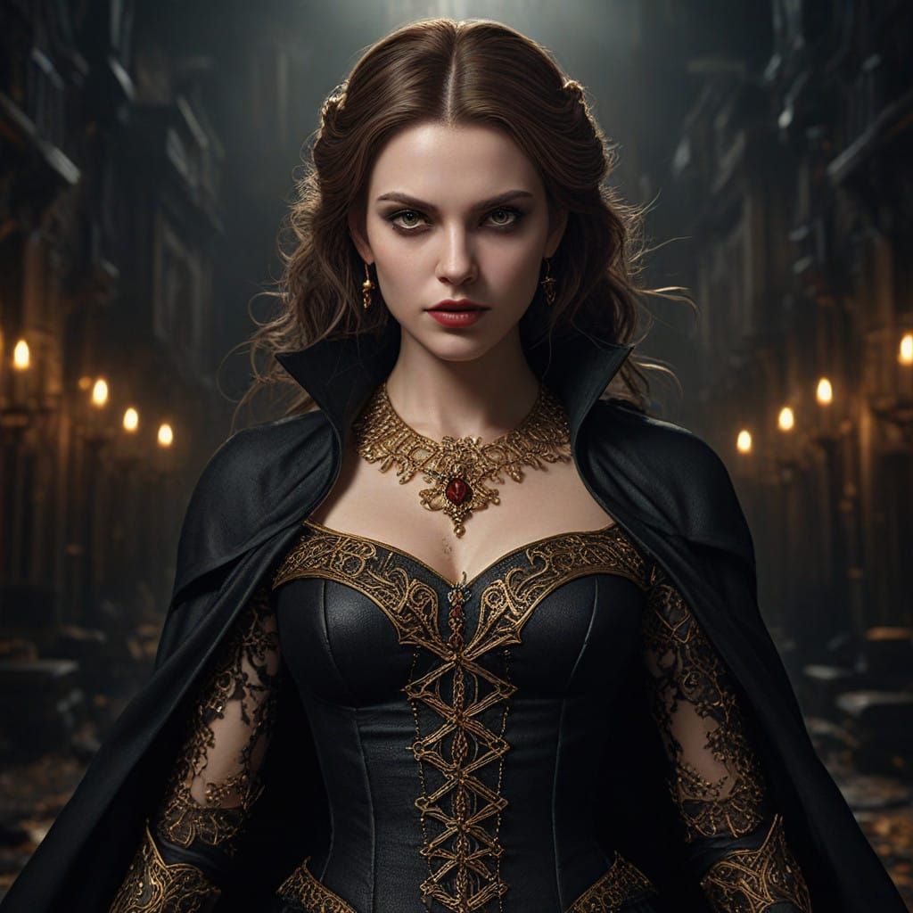 Ethereal Vampire Goddess in Rich Hues - AI Art