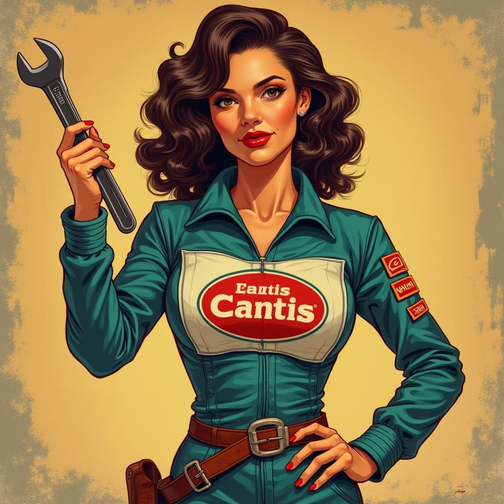 Feminine Racing Mechanic in 50's Style Pin-Up Art - AI Art