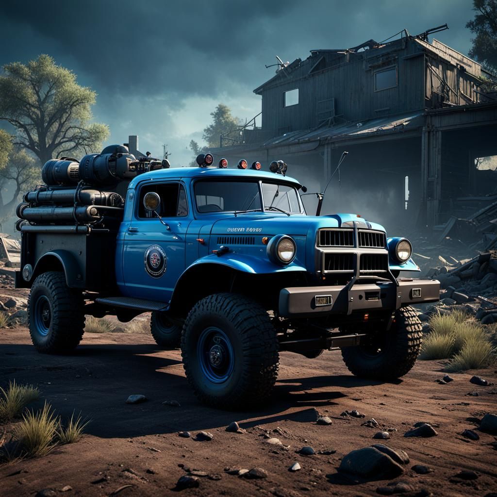 1978 blue dodge power wagon zombie apocalypse - AI Generated Artwork ...