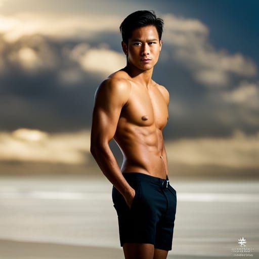 Handsome Filipino Man Portrait on Beach with Bokeh - AI Art