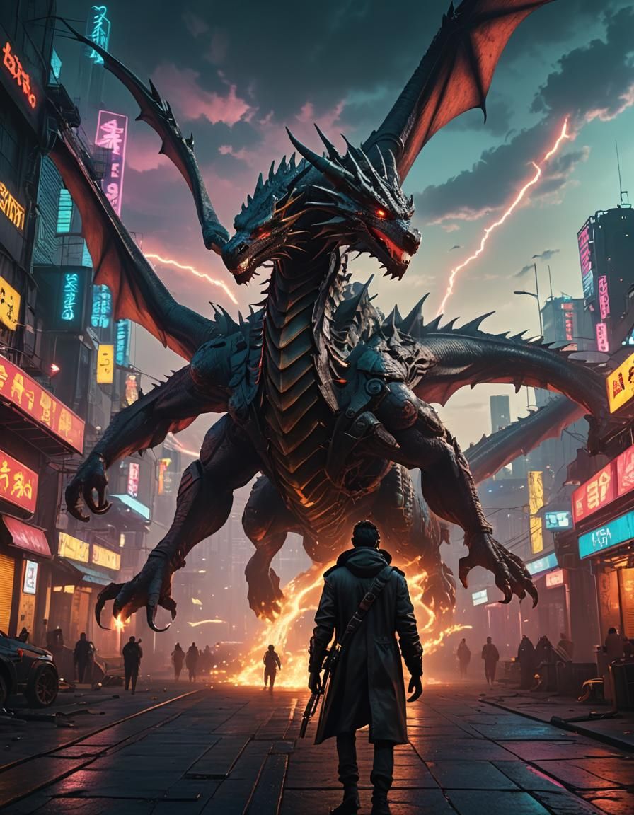 wide shot of hyperrealistic of dragon in the sky back shot of dragon ...