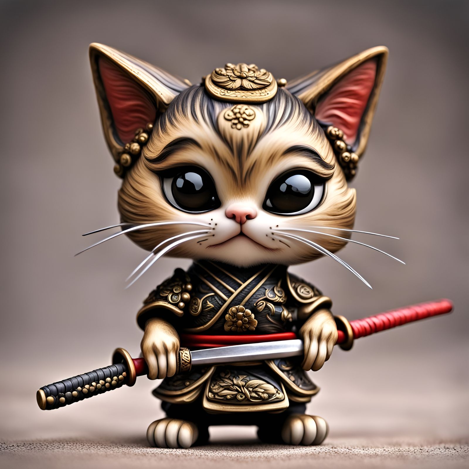 Bobblehead of Samurai Kitten with katana, cute, adorable, whimsical ...