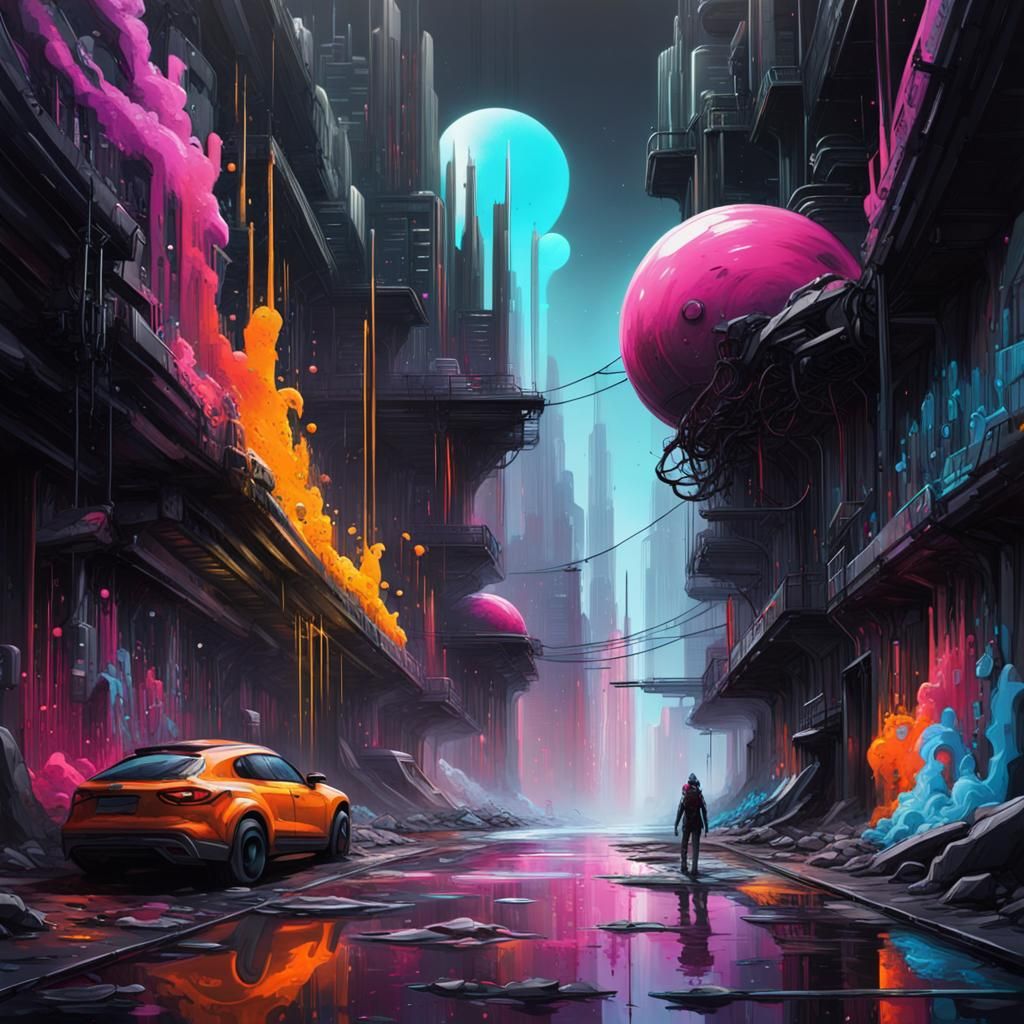 "Design a sci-fi-inspired scene in a dark, futuristic setting ...
