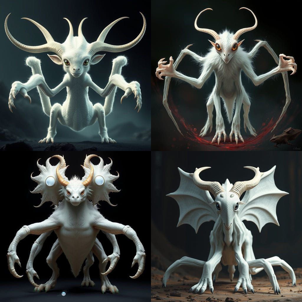 white furred creature with six limbs four are which are short ...