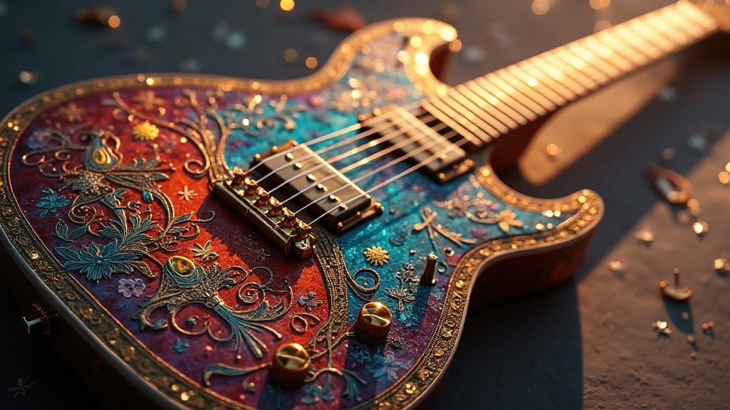 Luxurious Guitar in Glittering, High-Contrast 8k S... - AI Art