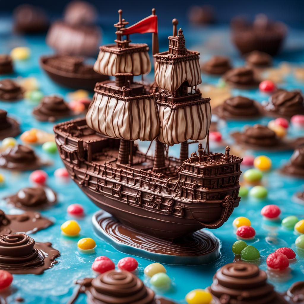 pirate ship made of chocolate in a sea of candy - AI Generated Artwork ...