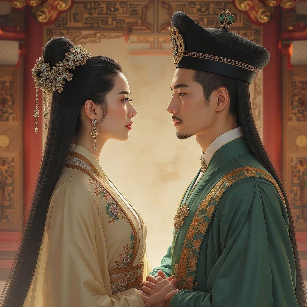 Elegant Tang Dynasty Couple in Traditional Chinese... - AI Art