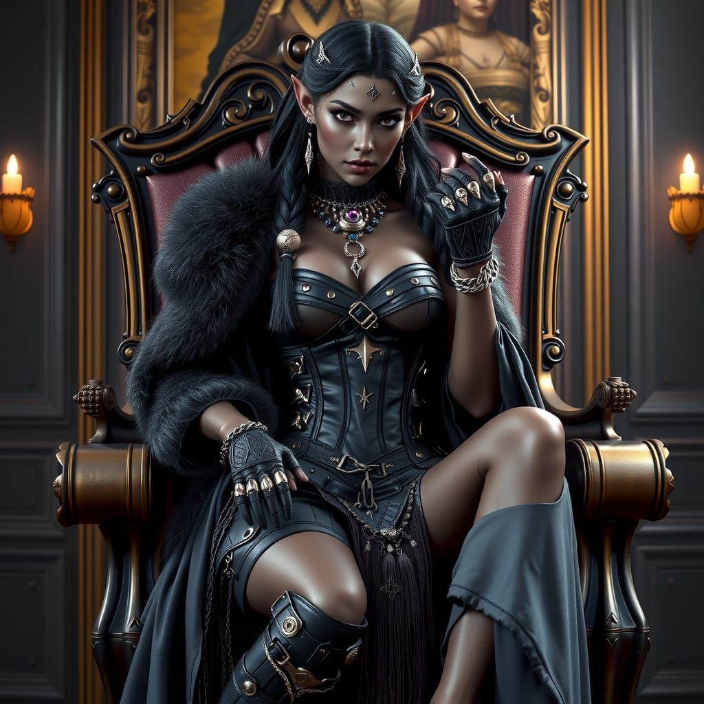 Regal Dark Elf Goddess in Dark Fantasy Art - AI Art