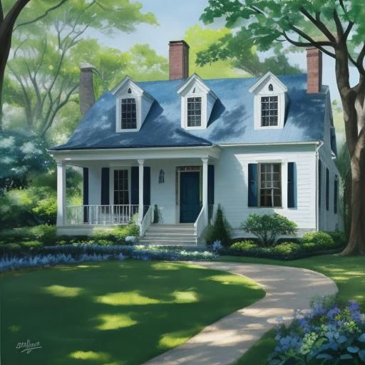 blue house colonial style - Colonial Blue House in a Serene ...