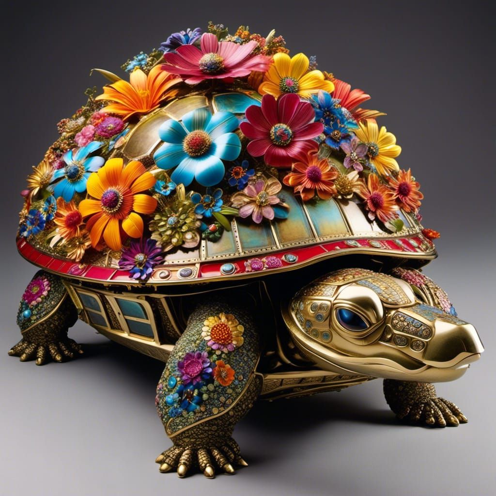 Turtle with Flowers - AI Generated Artwork - NightCafe Creator